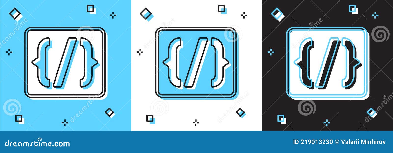 Set Programming Language Syntax Icon Isolated On Blue And White Black