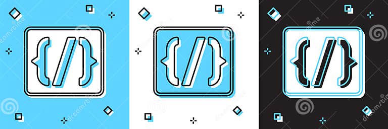 Set Programming Language Syntax Icon Isolated on Blue and White, Black Background. Syntax ...