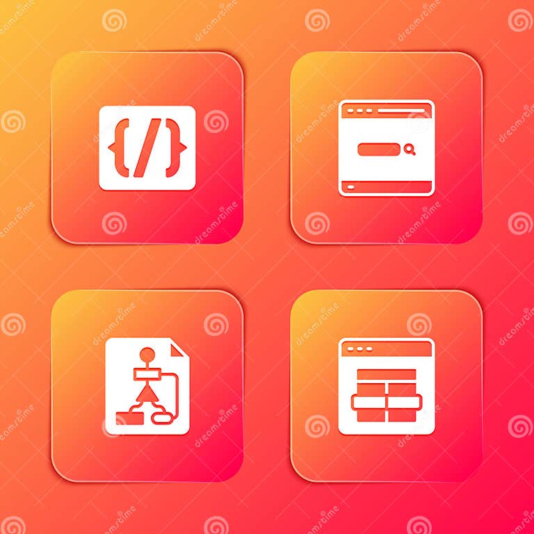 Set Programming Language Syntax Search Engine Flowchart And Mysql Code Icon Vector Stock 