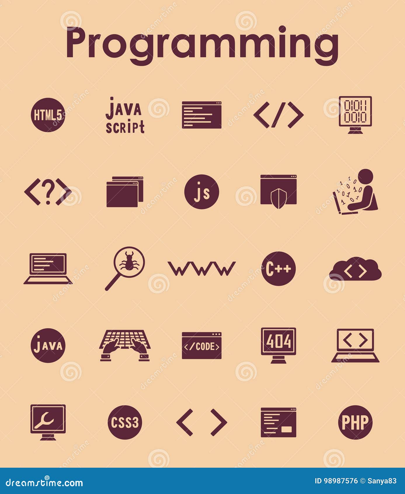 Set of Programming Simple Icons Stock Vector - Illustration of ...