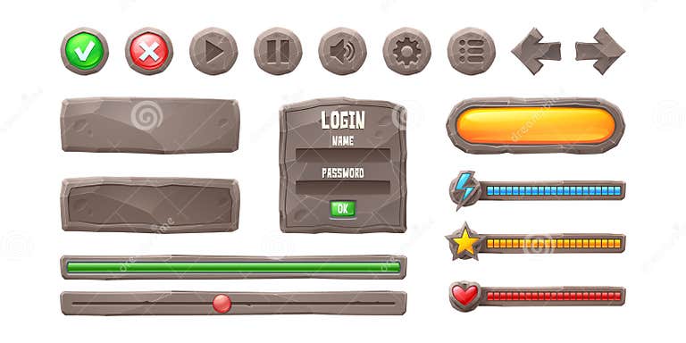 Set Progress Bars and Game Buttons Gui Elements Stock Vector ...