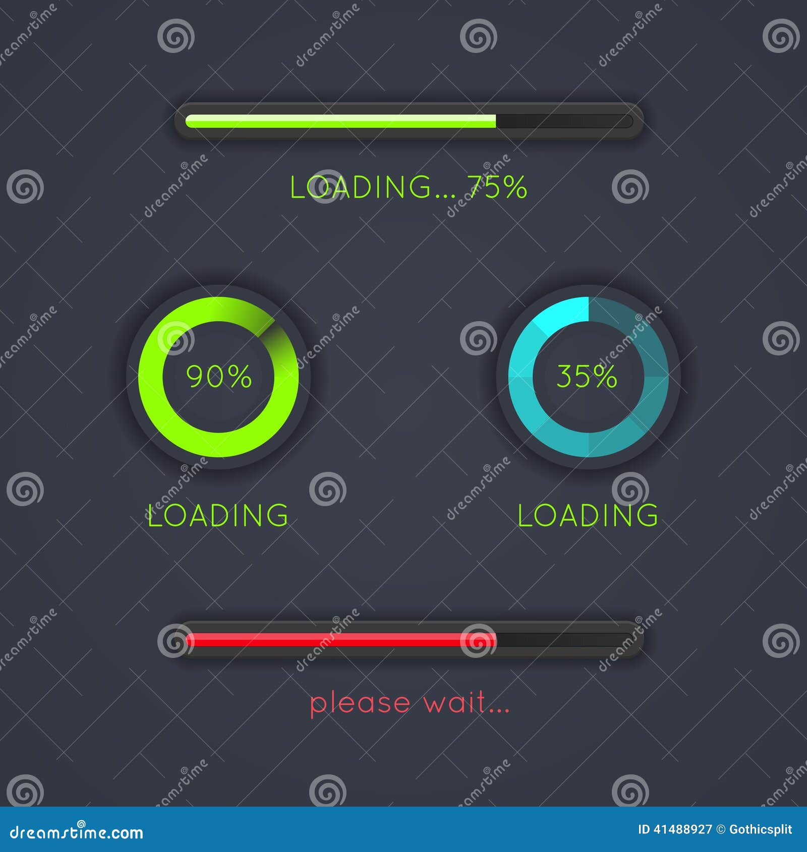 Set of Progress Loading Bars on Dark Background Stock Vector ...