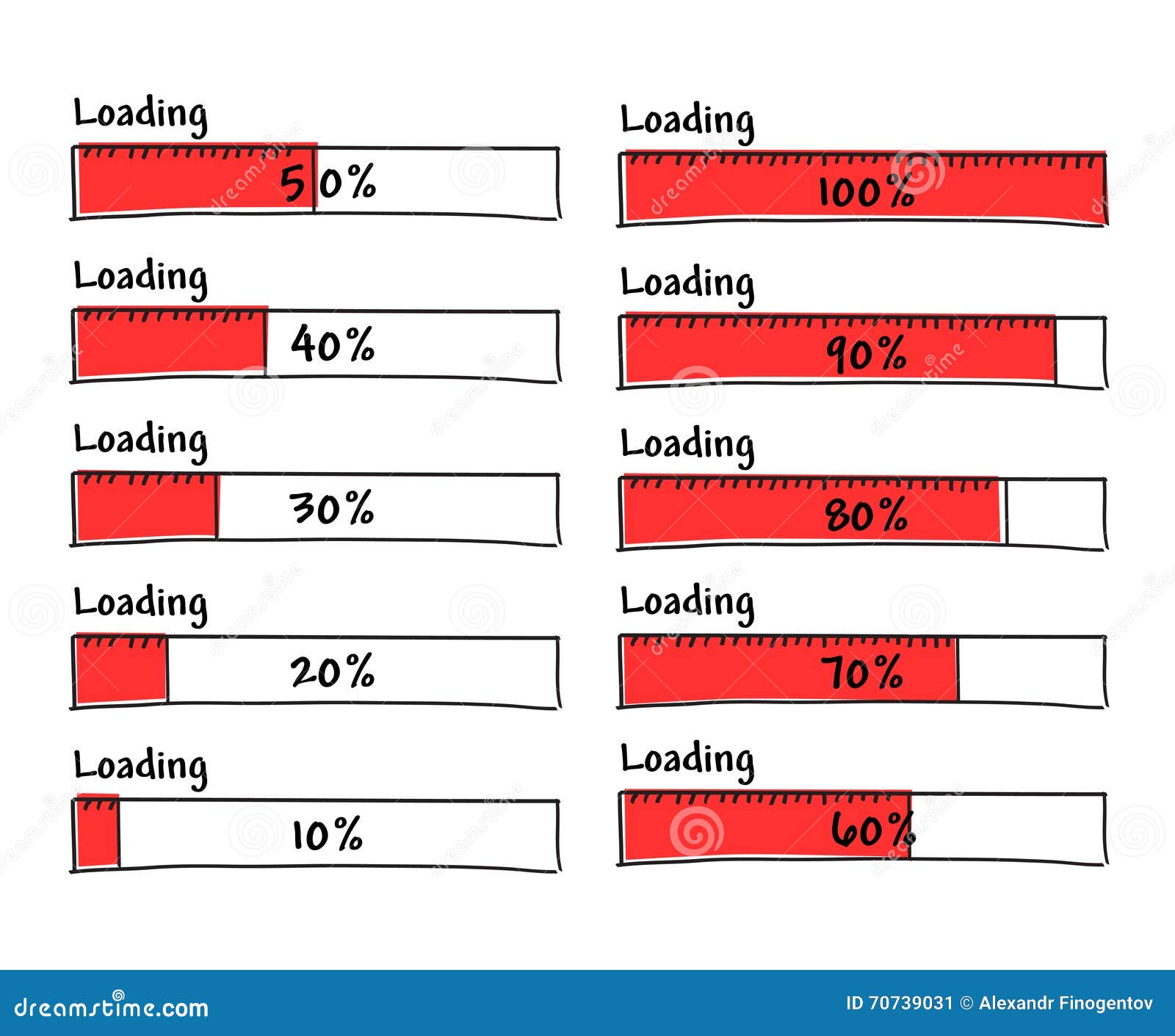Set Of Progress Loading Bars 100 Percent Complete, Hand Drawn Stock ...