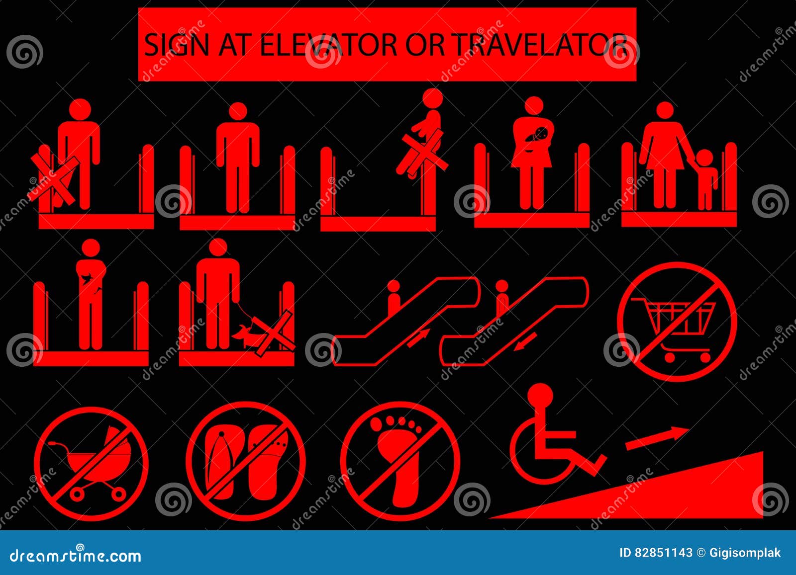 Set of Prohibited Sign at Escalator or Travelator Stock Vector ...