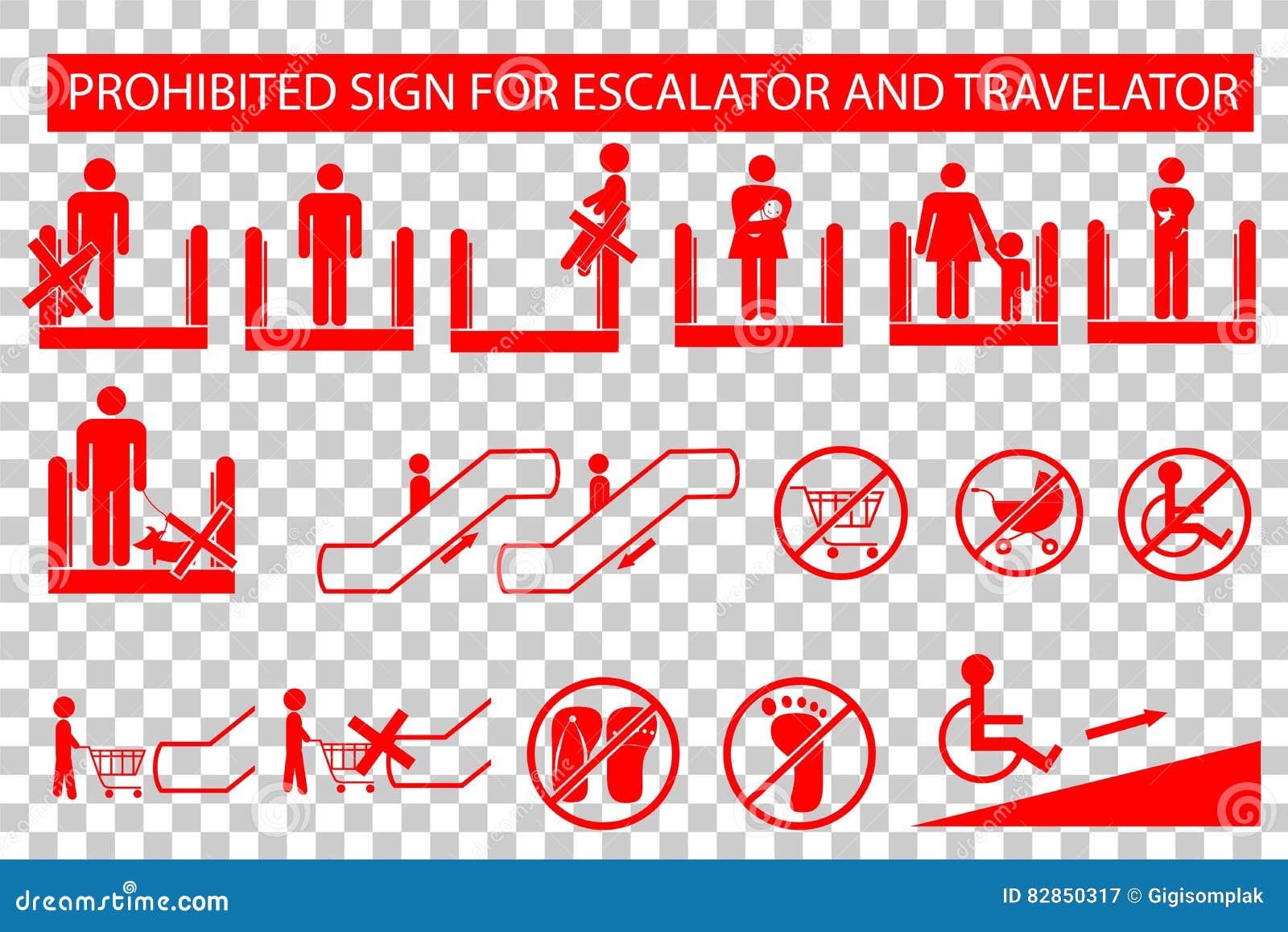Set of Prohibited Sign at Escalator or Travelator Stock Vector ...