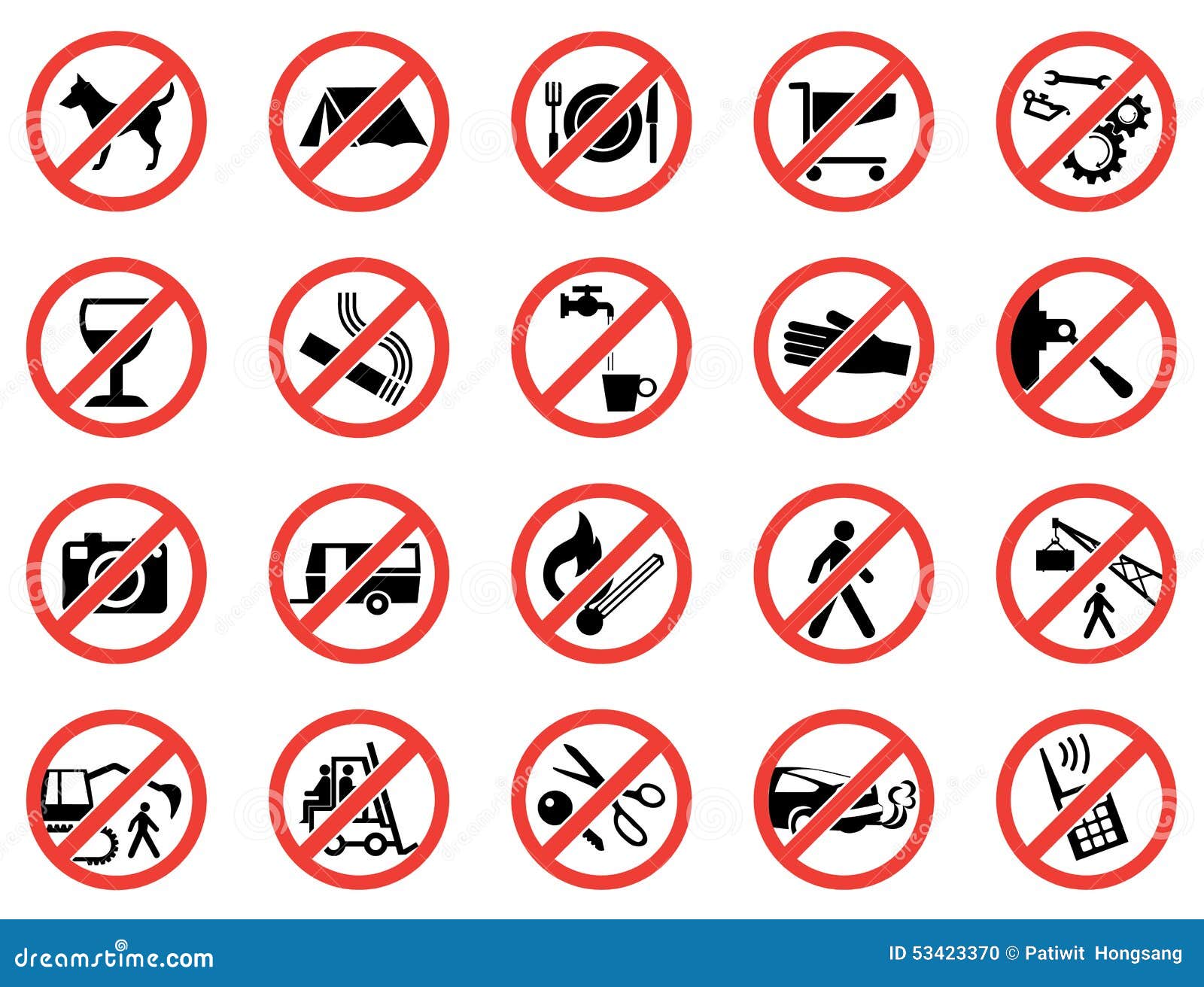 Set Prohibited Signs stock vector. Illustration of gloves - 53423370
