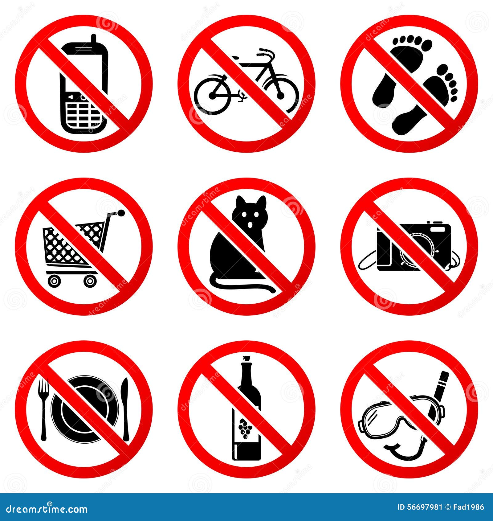 Set Prohibited Signs Cartoon Vector | CartoonDealer.com #90422825