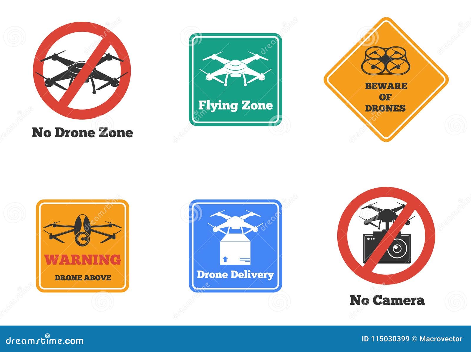Drone Signs Set stock vector. Illustration of icons - 115030399