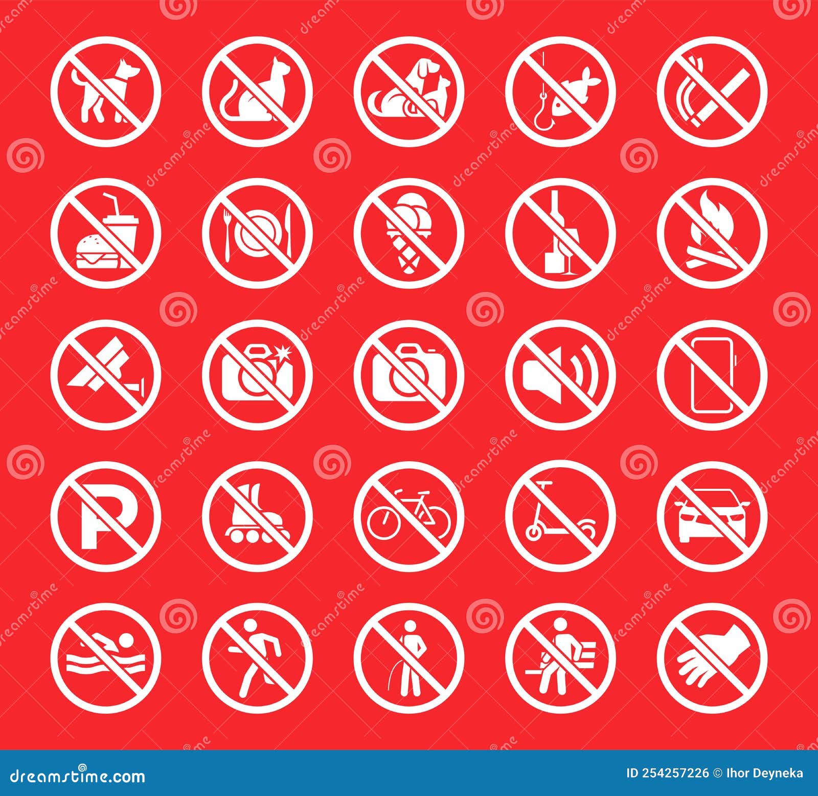 Set of Prohibition Icons. Prohibition Warning. Red Circle with Oblique ... Set of Prohibition Icons. Prohibition Warning. Red Circle with Oblique ...