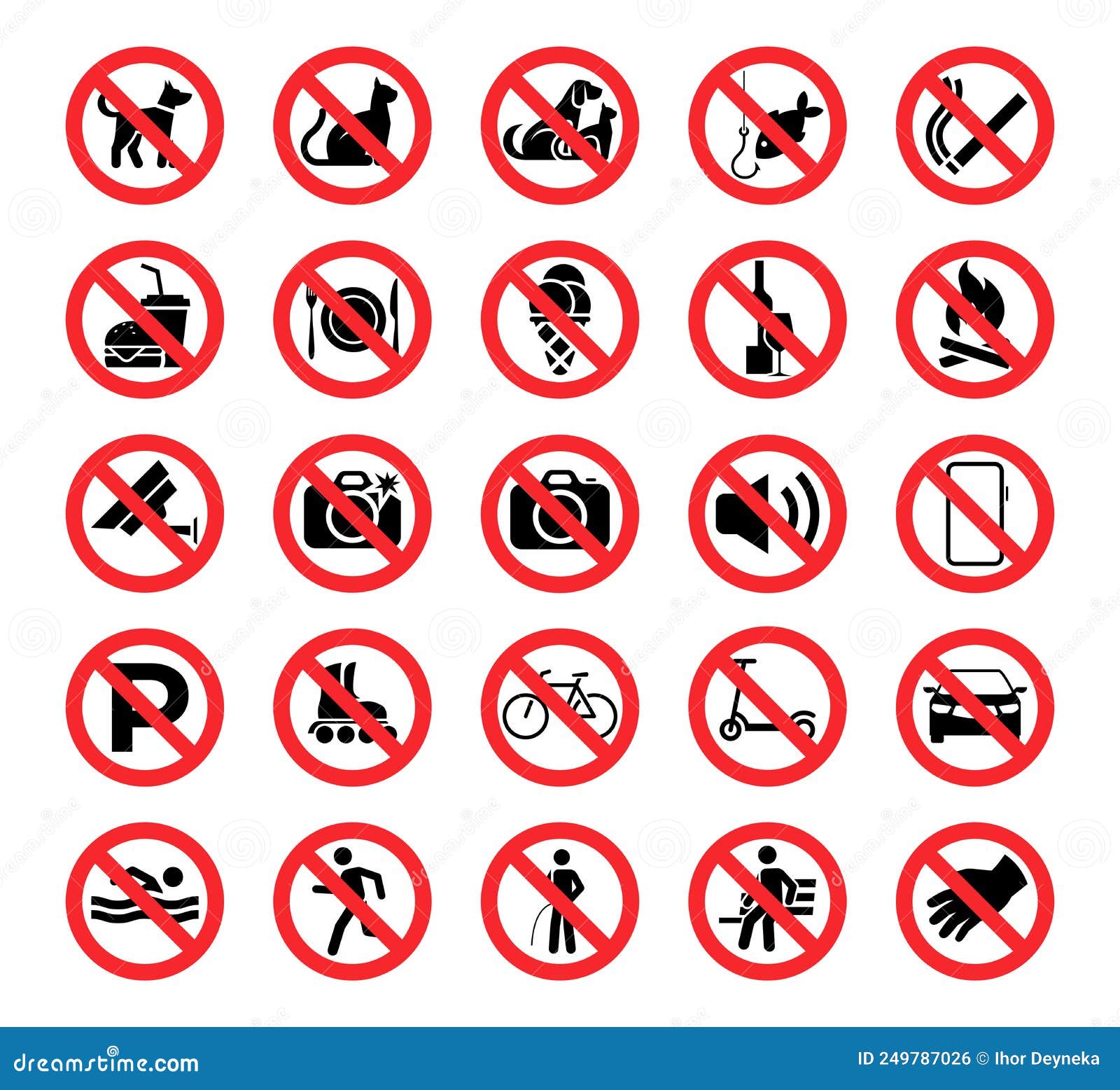 Set of Prohibition Icons. Prohibition Warning. Red Circle with Oblique ... Set of Prohibition Icons. Prohibition Warning. Red Circle with Oblique ...