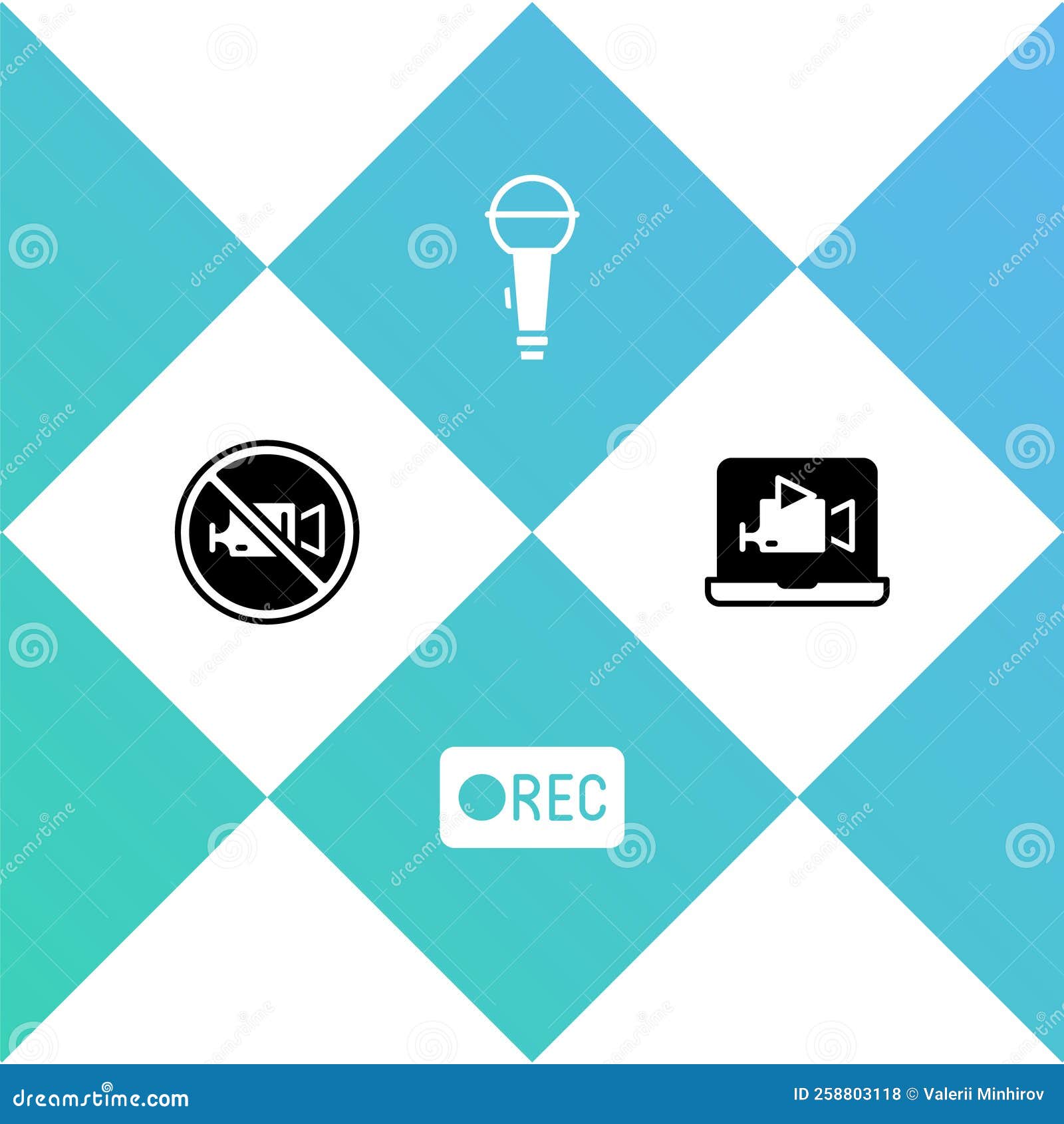 Set Prohibition No Video Recording, Record Button, Microphone and ...