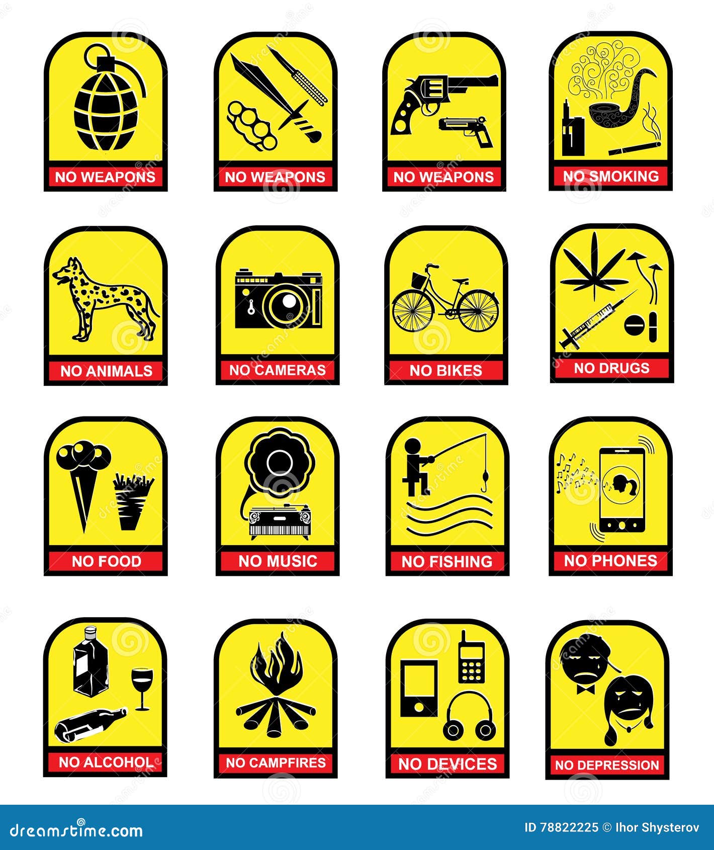 Set of prohibition signs stock vector. Illustration of campfire - 78822225