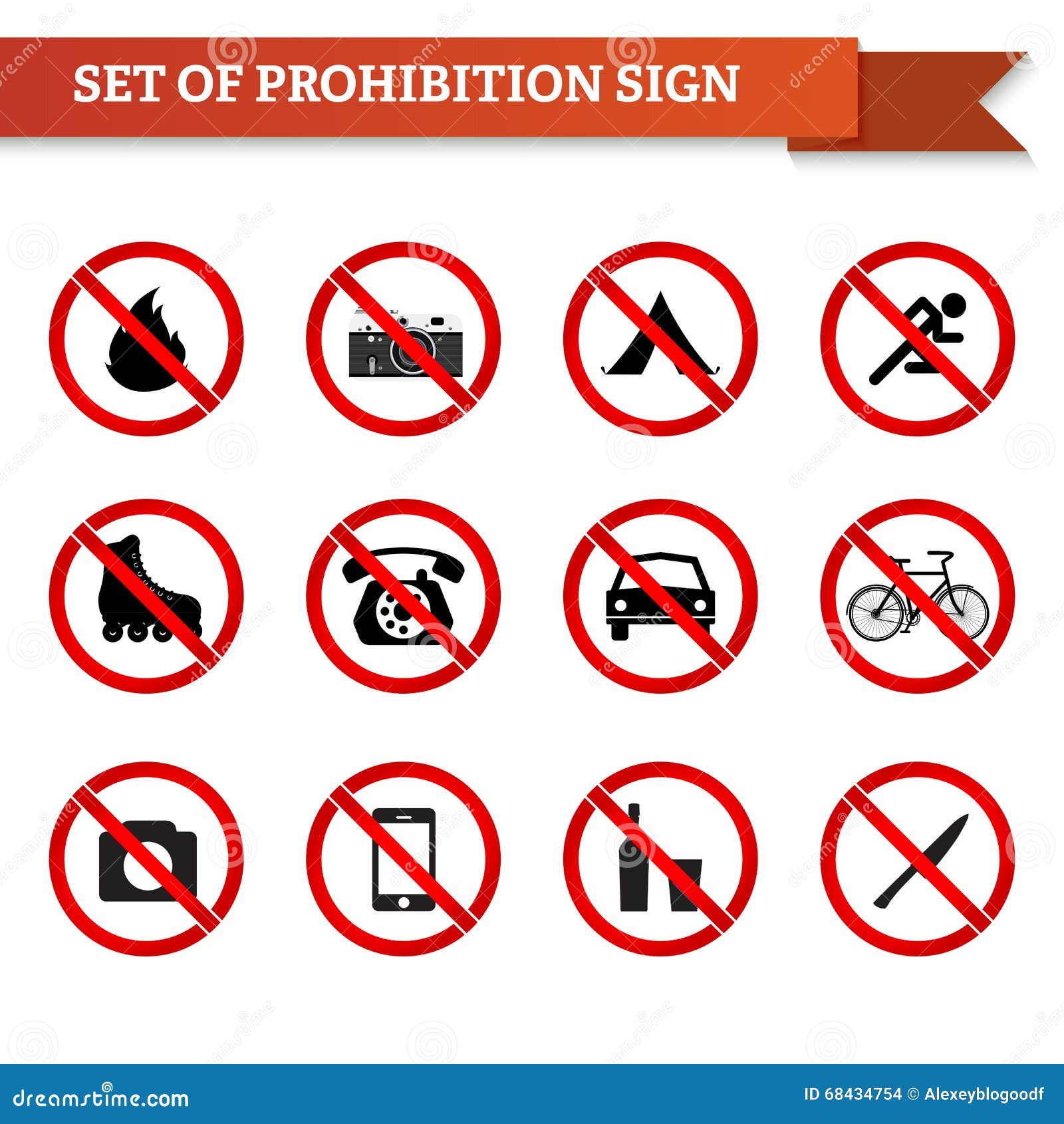 Set of Prohibition Signs in Red Circle Stock Vector - Illustration of ...