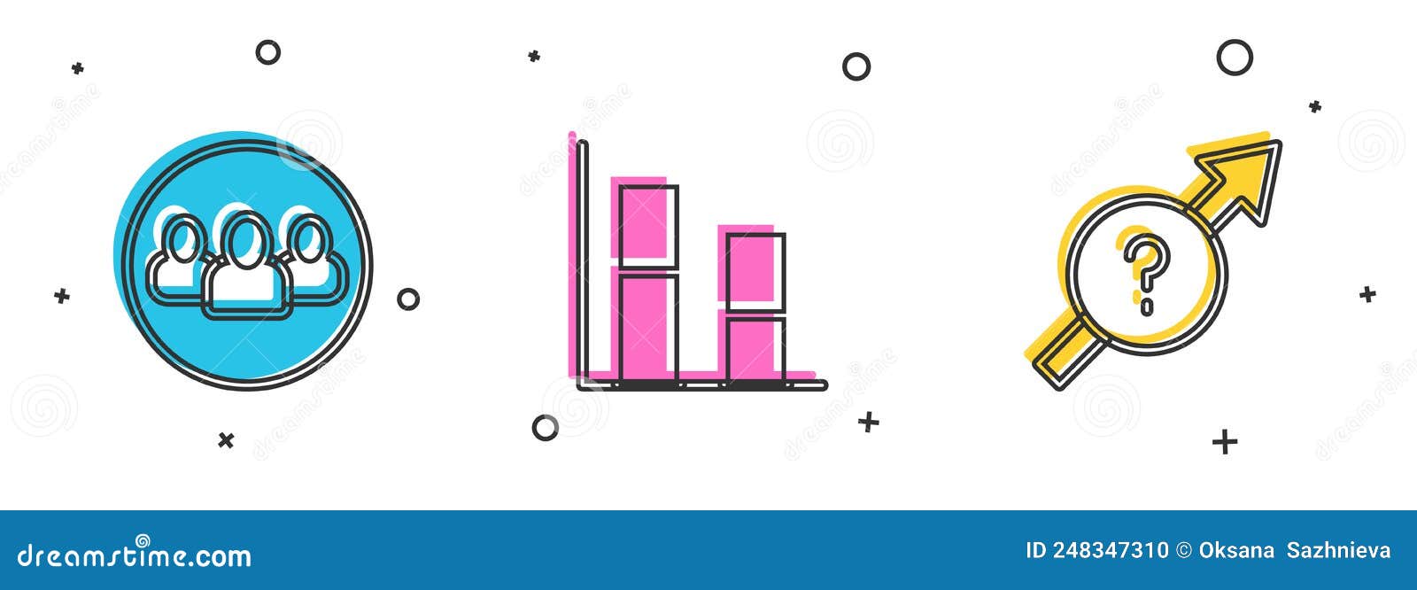 Set Project Team Base, Graph, Chart, Diagram and Arrow Icon. Vector ...
