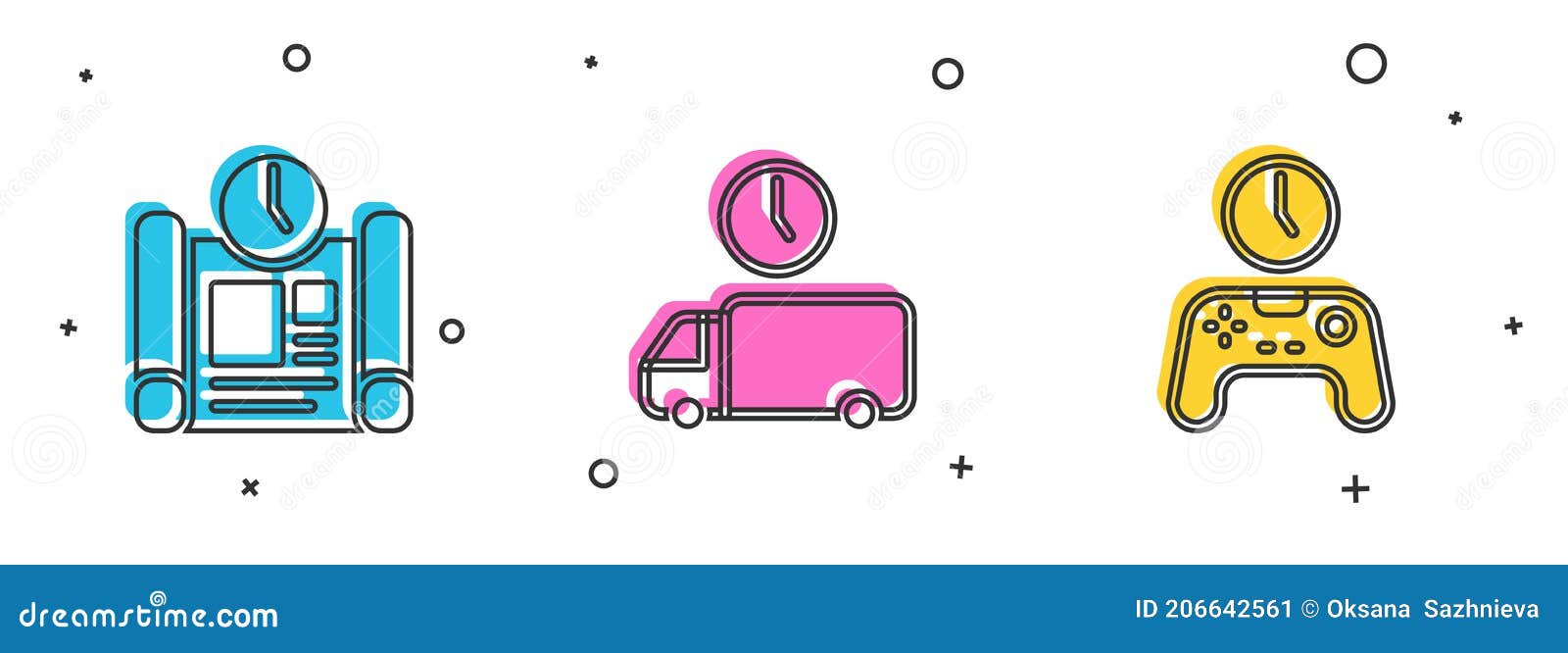 Set Project Time Plan, Delivery and Gamepad of Icon. Vector Stock ...