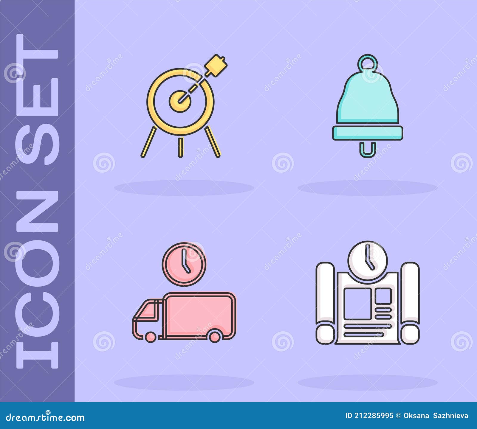 Set Project Time Plan, Target Sport, Delivery and Ringing Bell Icon ...