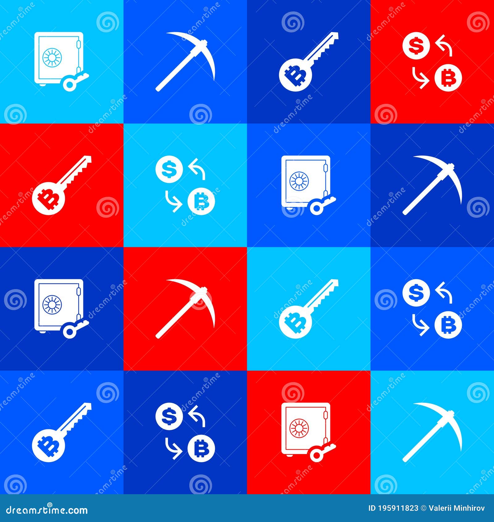 Set Proof of Stake, Pickaxe, Cryptocurrency Key and Exchange Icon ...