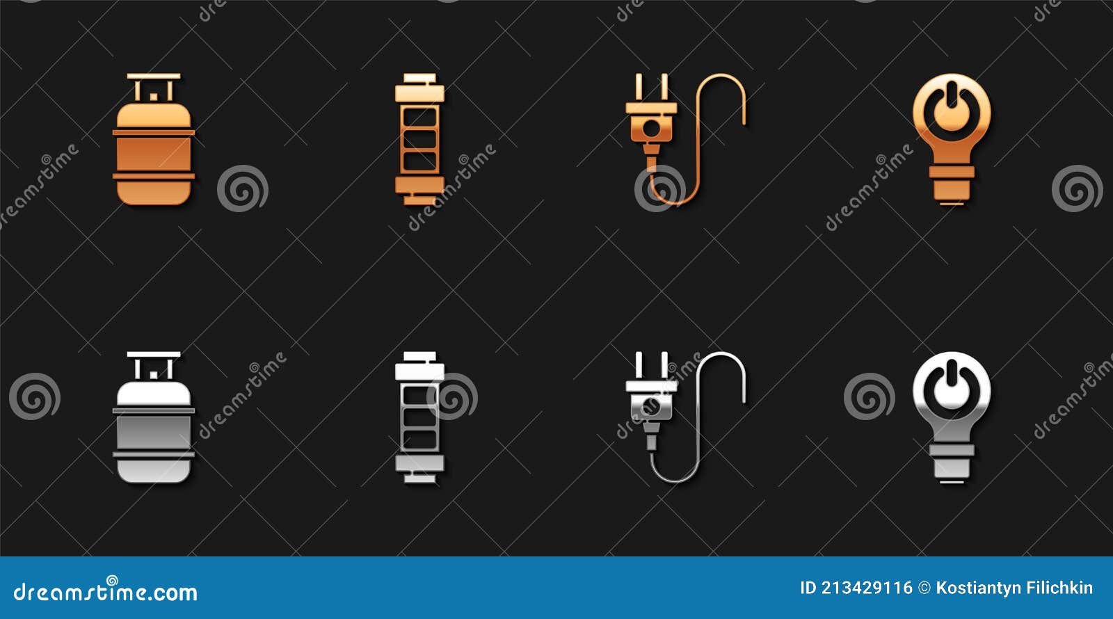 Set Propane Gas Tank, Battery, Electric Plug and Light Bulb with ...