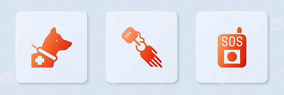 Set Prosthesis Hand, Guide Dog and Press SOS Button. White Square ...