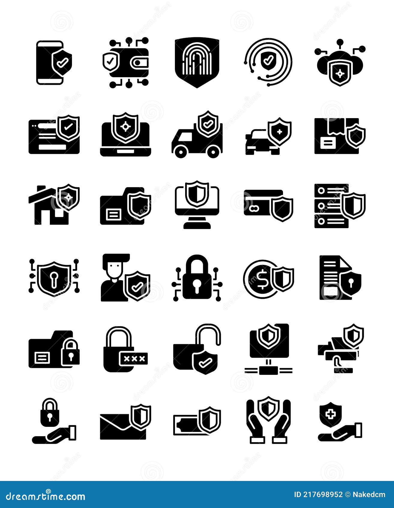 Set of 30 Protection and Security Solid Icons Stock Vector ...
