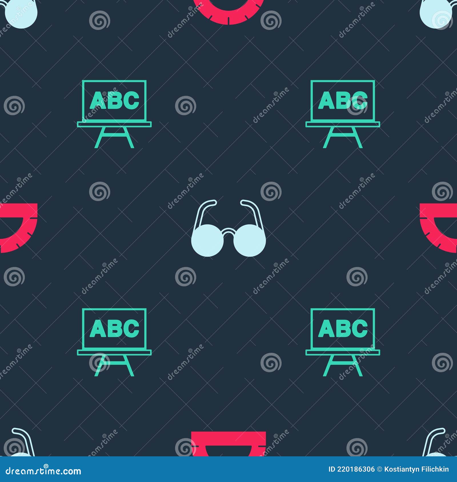 Set Protractor Grid, Glasses and Chalkboard on Seamless Pattern. Vector ... Set Protractor Grid, Glasses and Chalkboard on Seamless Pattern. Vector ...