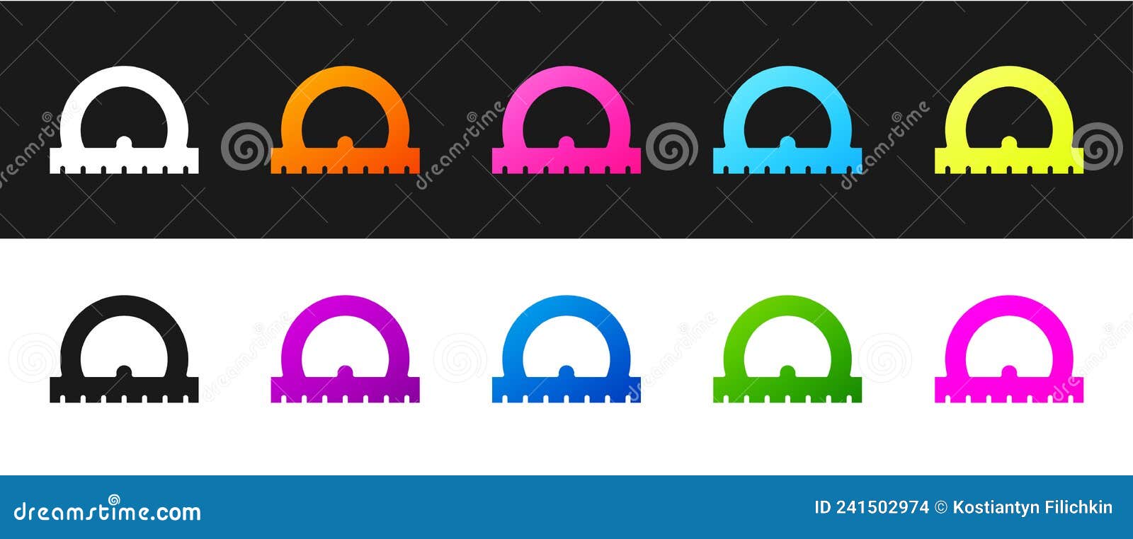 Set Protractor Grid for Measuring Degrees Icon Isolated on Black and ...