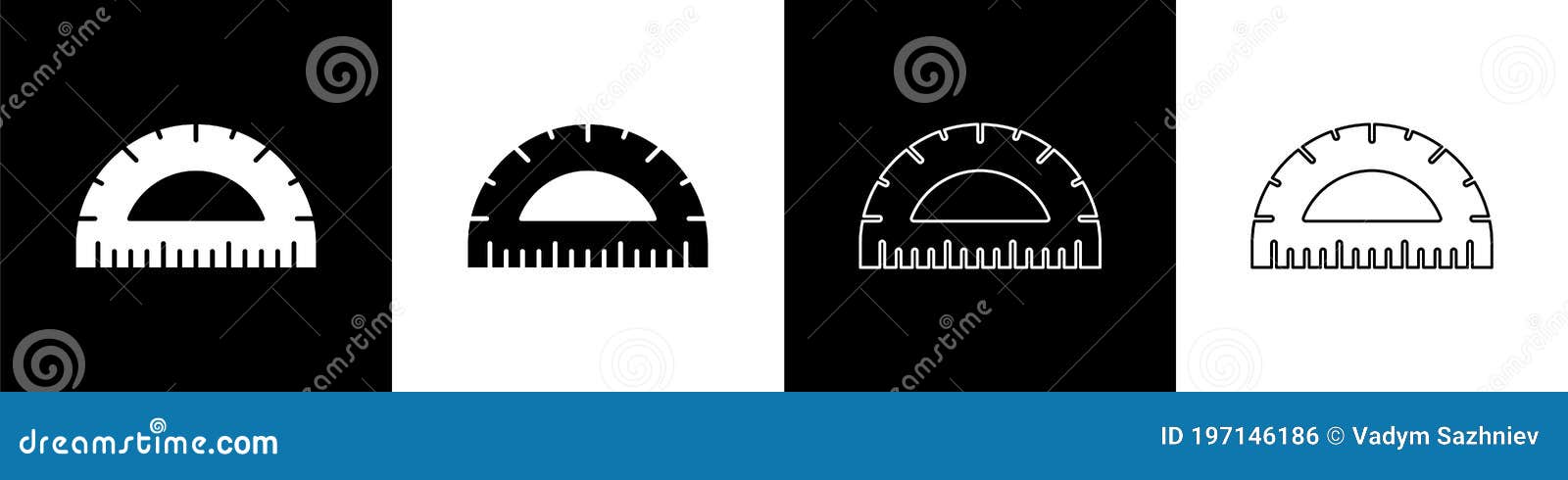 Set Protractor Grid for Measuring Degrees Icon Isolated on Black and ...