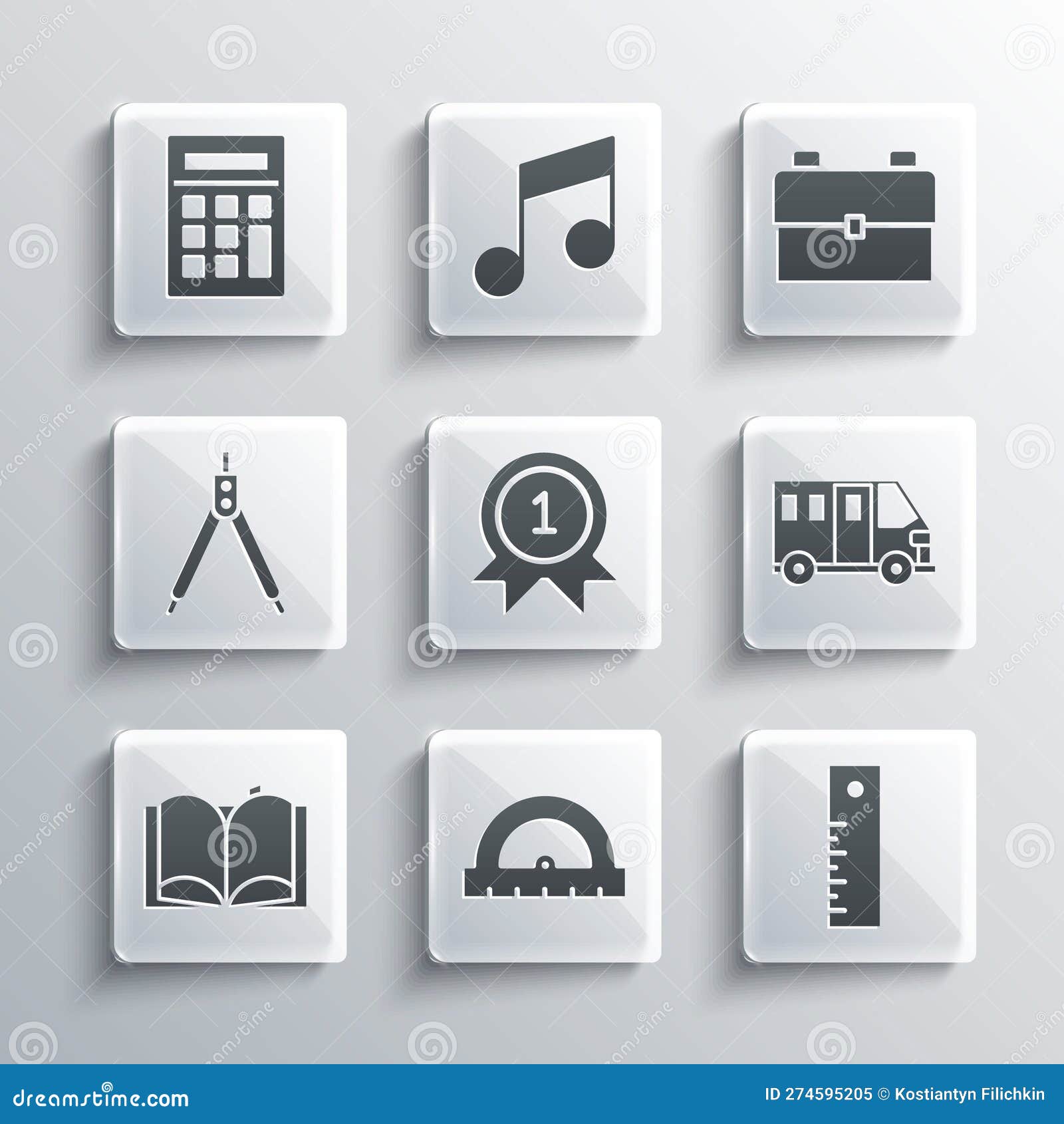 Set Protractor, Ruler, School Bus, Medal, Open Book, Drawing Compass ...