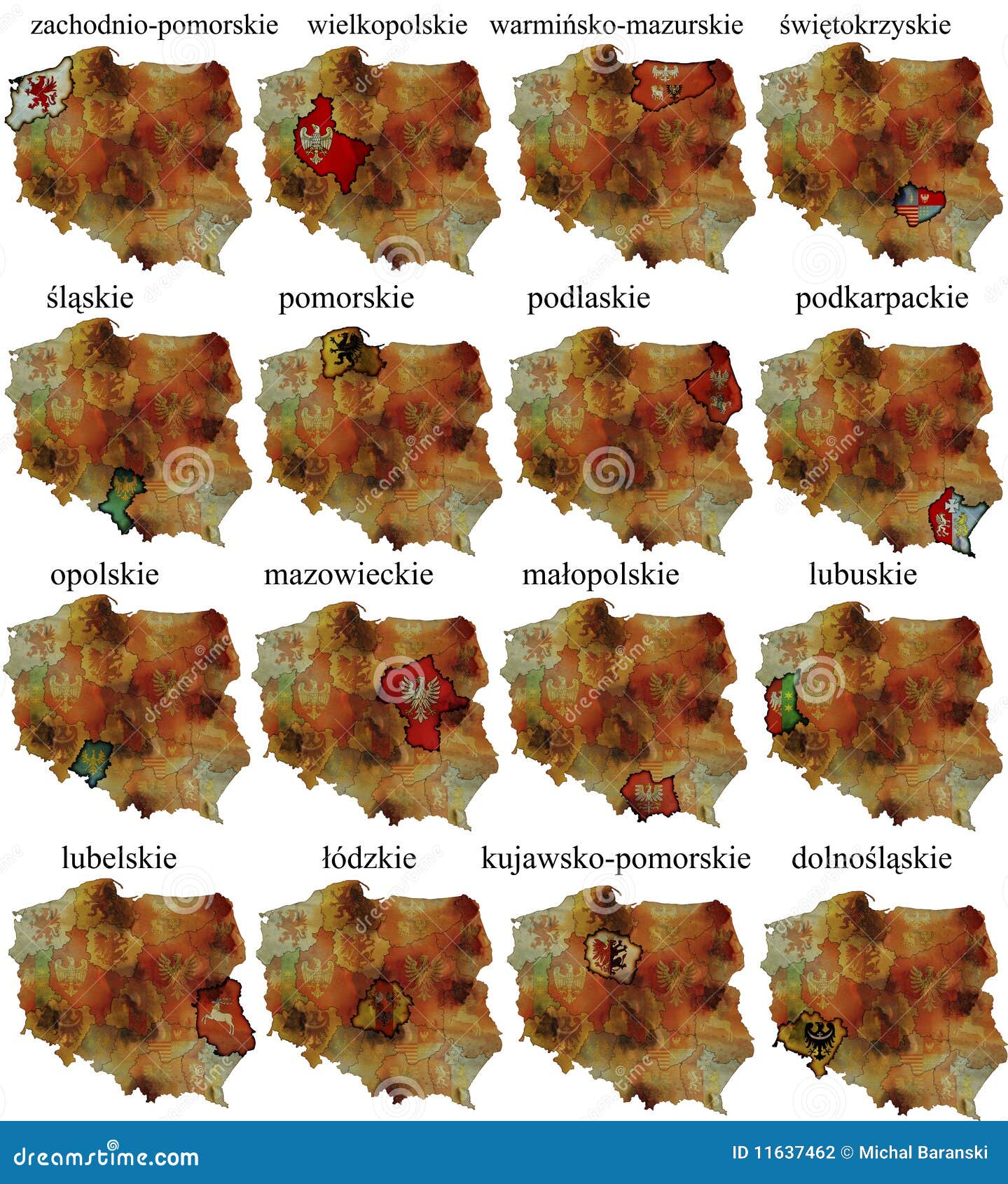 Set of provinces in poland stock illustration. Illustration of coat ...