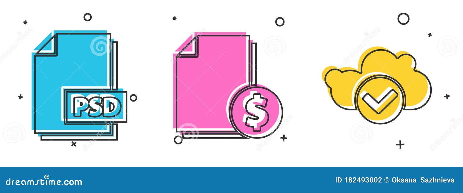 Set PSD File Document, Finance Document and Cloud with Check Mark Icon ... Set PSD File Document, Finance Document and Cloud with Check Mark Icon ...