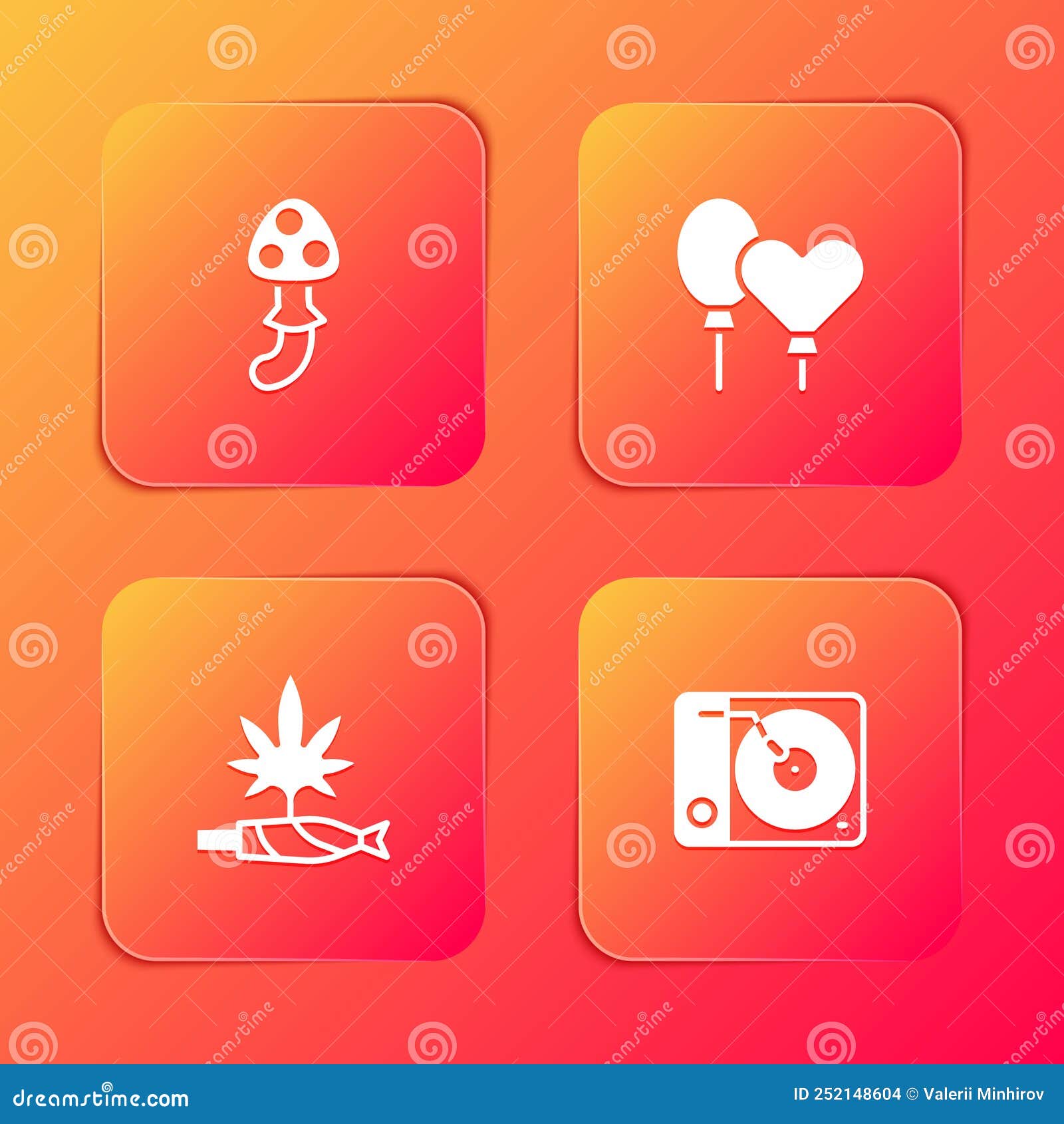 Set Psilocybin Mushroom, Balloons, Marijuana Joint, Spliff and Vinyl ...