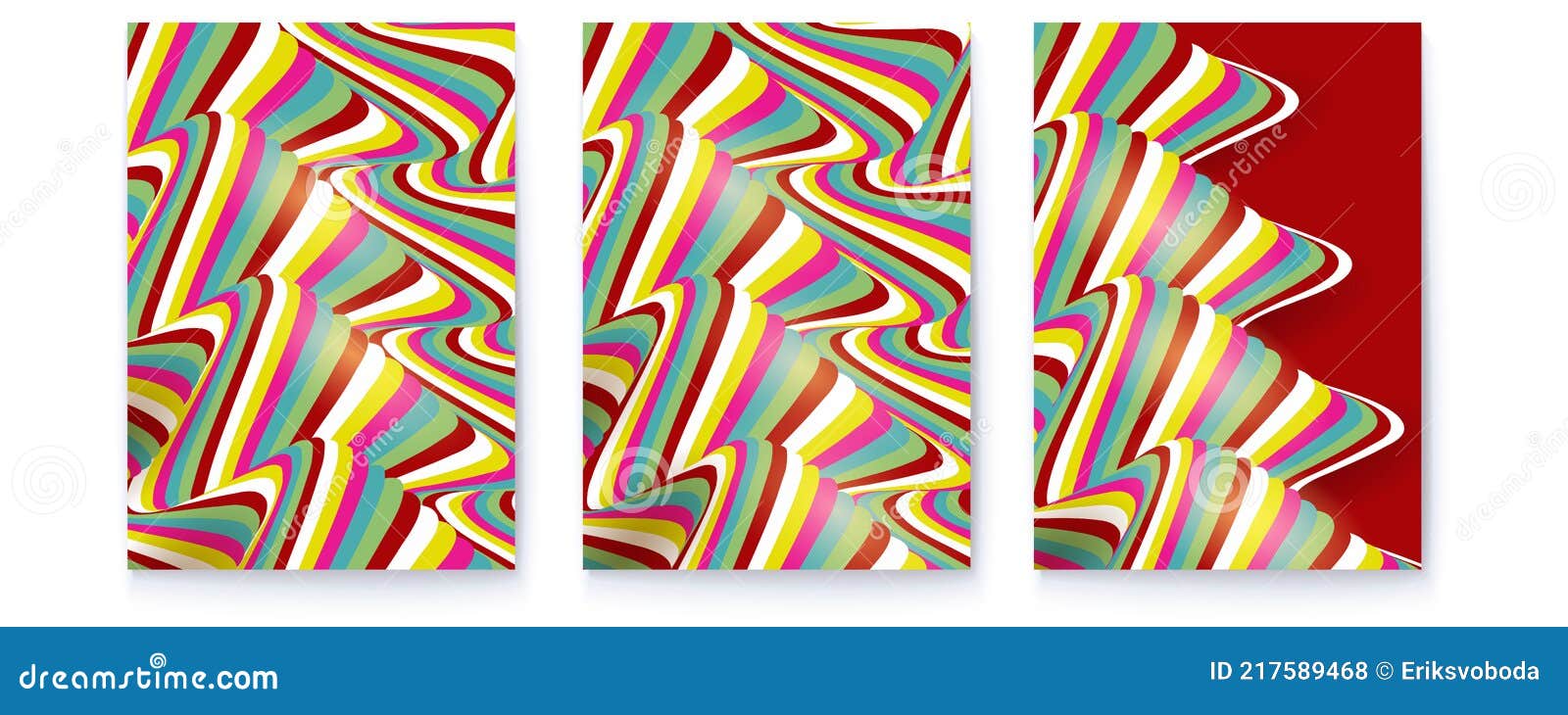 Set of Psychedelic Posters. Pattern from Colorful Stripes. Optical ...
