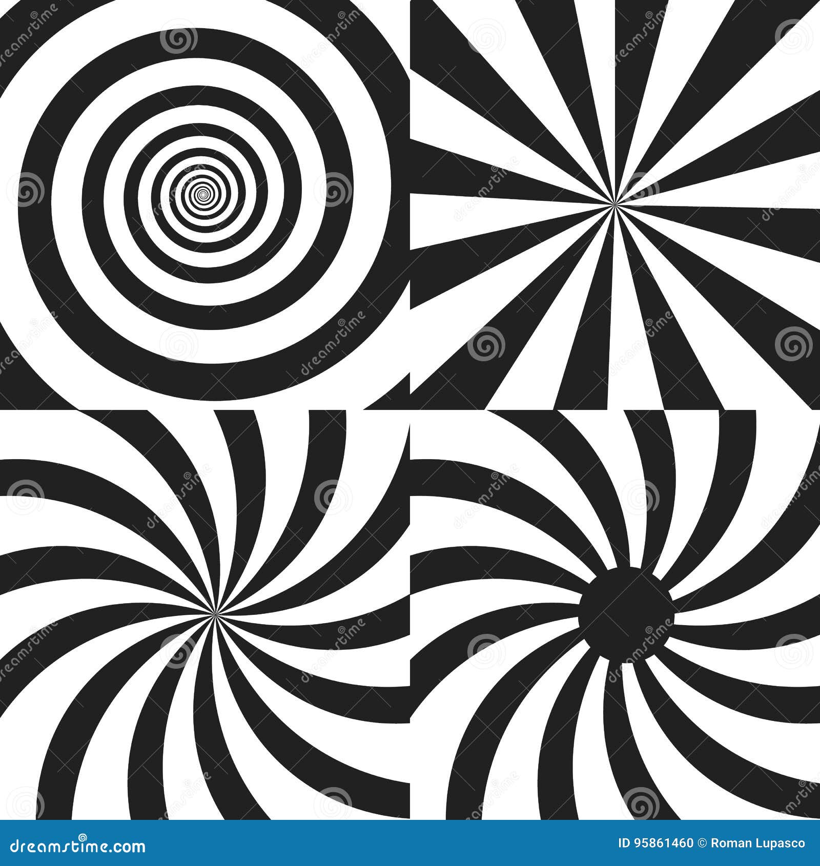 Set of Psychedelic Spiral with Radial Rays Stock Vector - Illustration ...