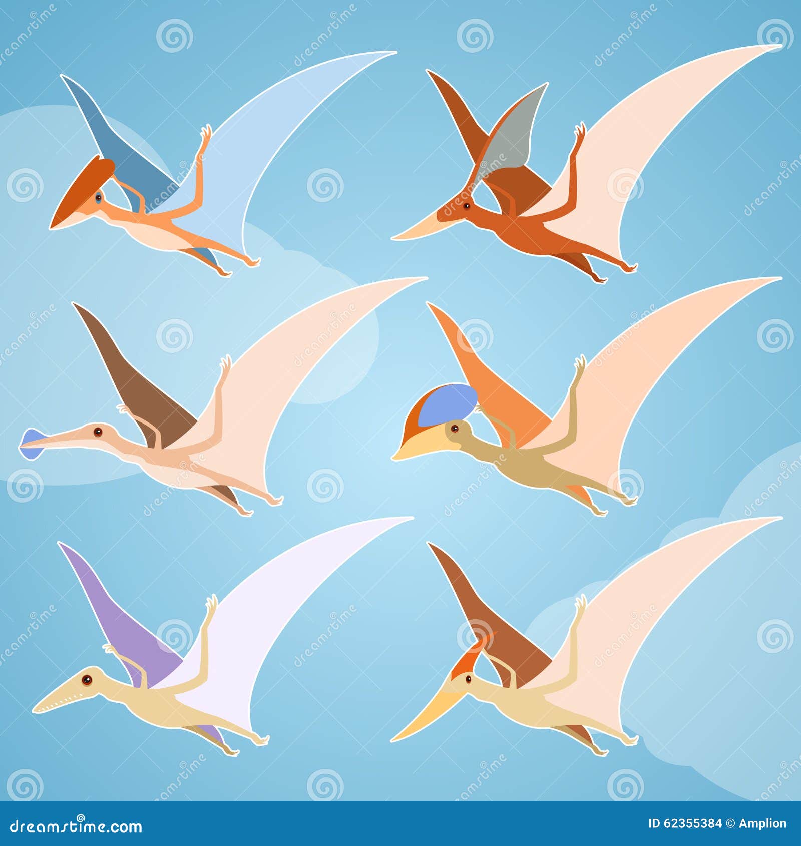 Set of pterosaurs stock vector. Illustration of extinct - 62355384