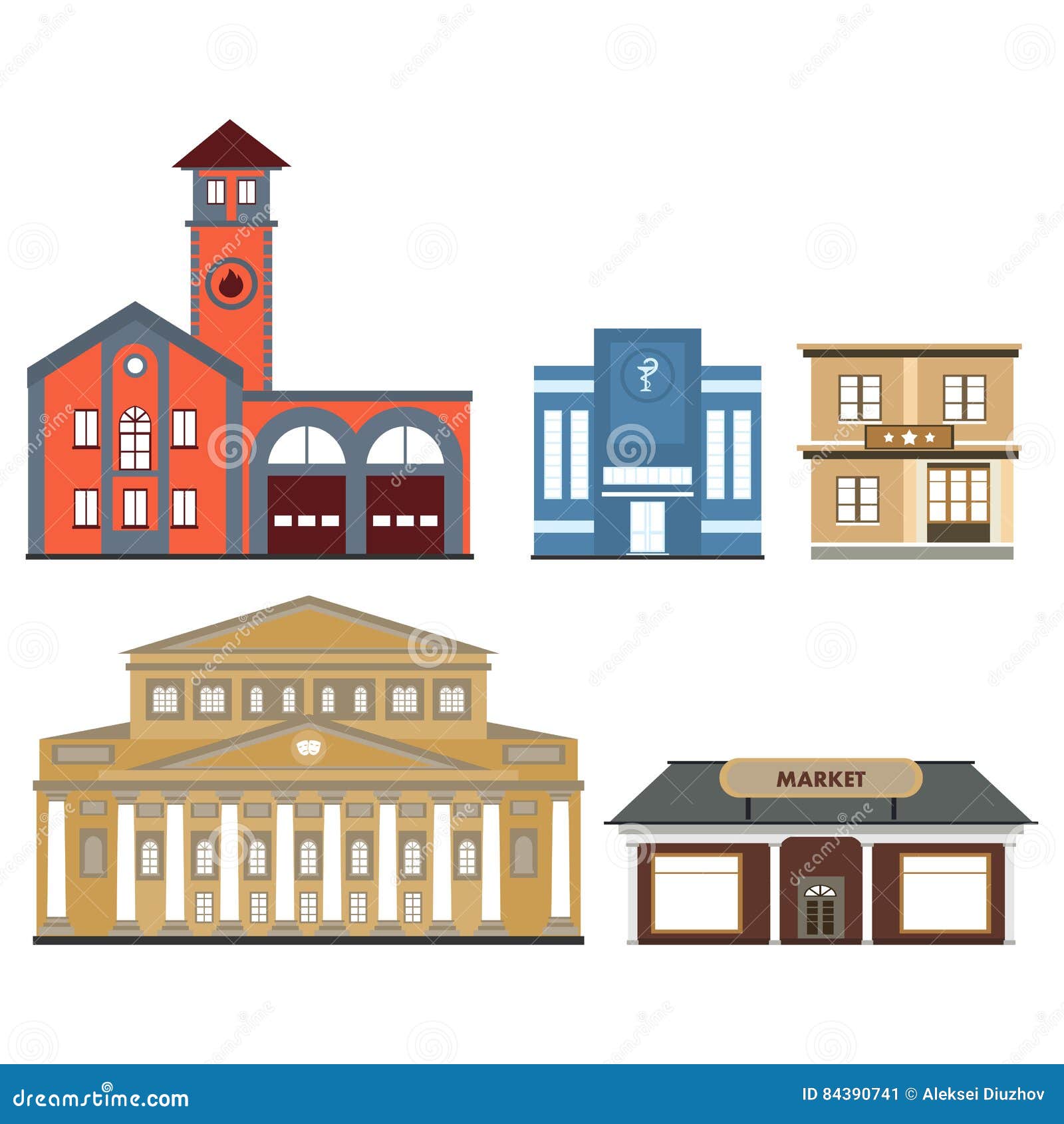 Set of public buildings stock vector. Illustration of industry - 84390741