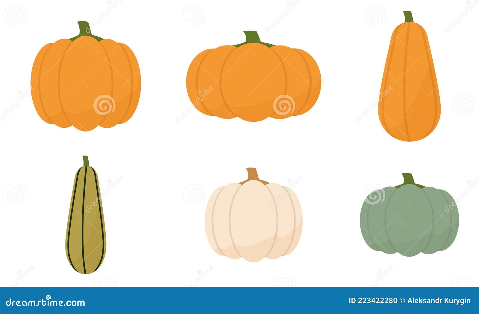 A Set of Pumpkins of Different Shapes and Different Colors. Stock ...