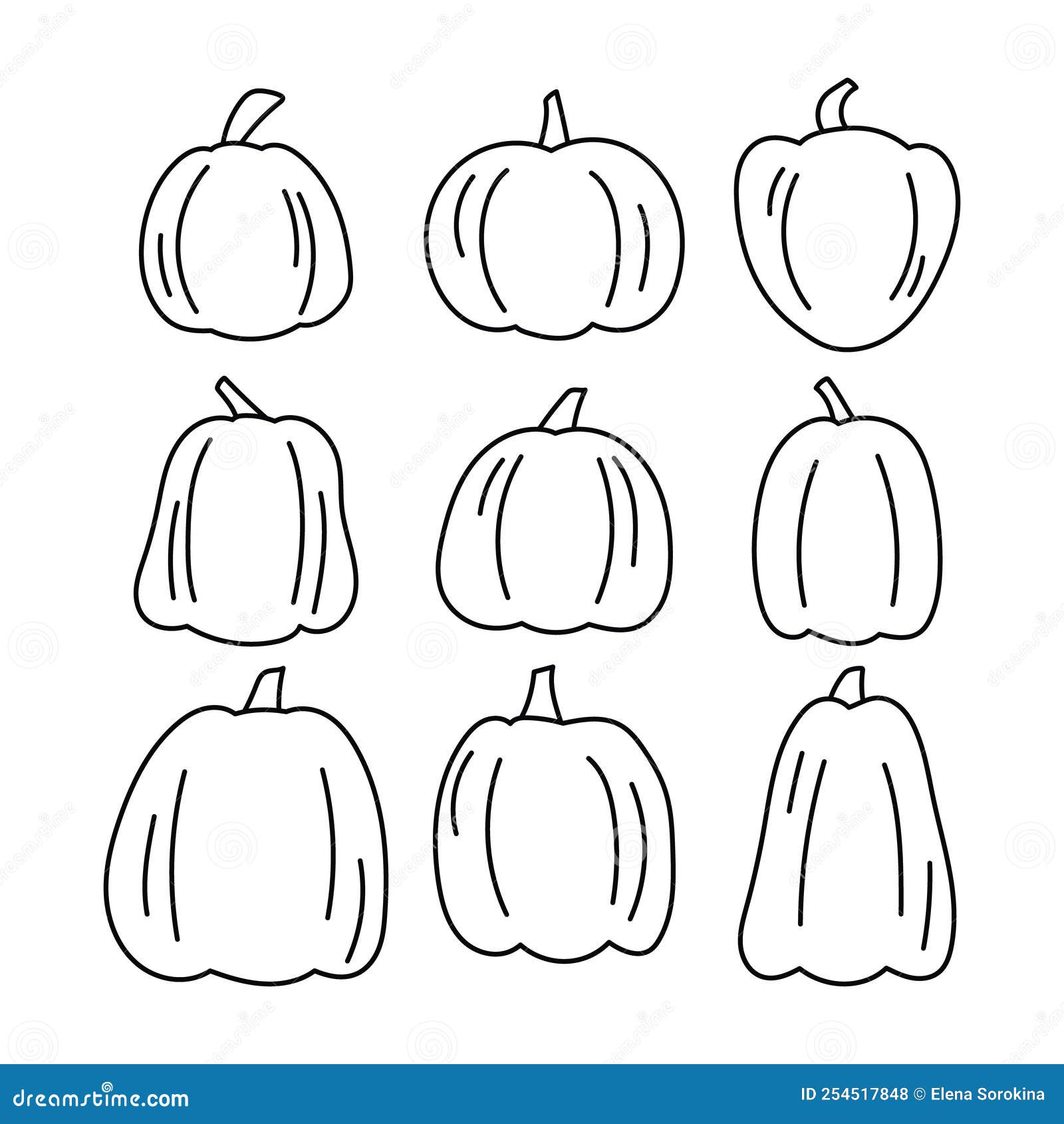 Set of pumpkins doodle stock vector. Illustration of flat - 254517848