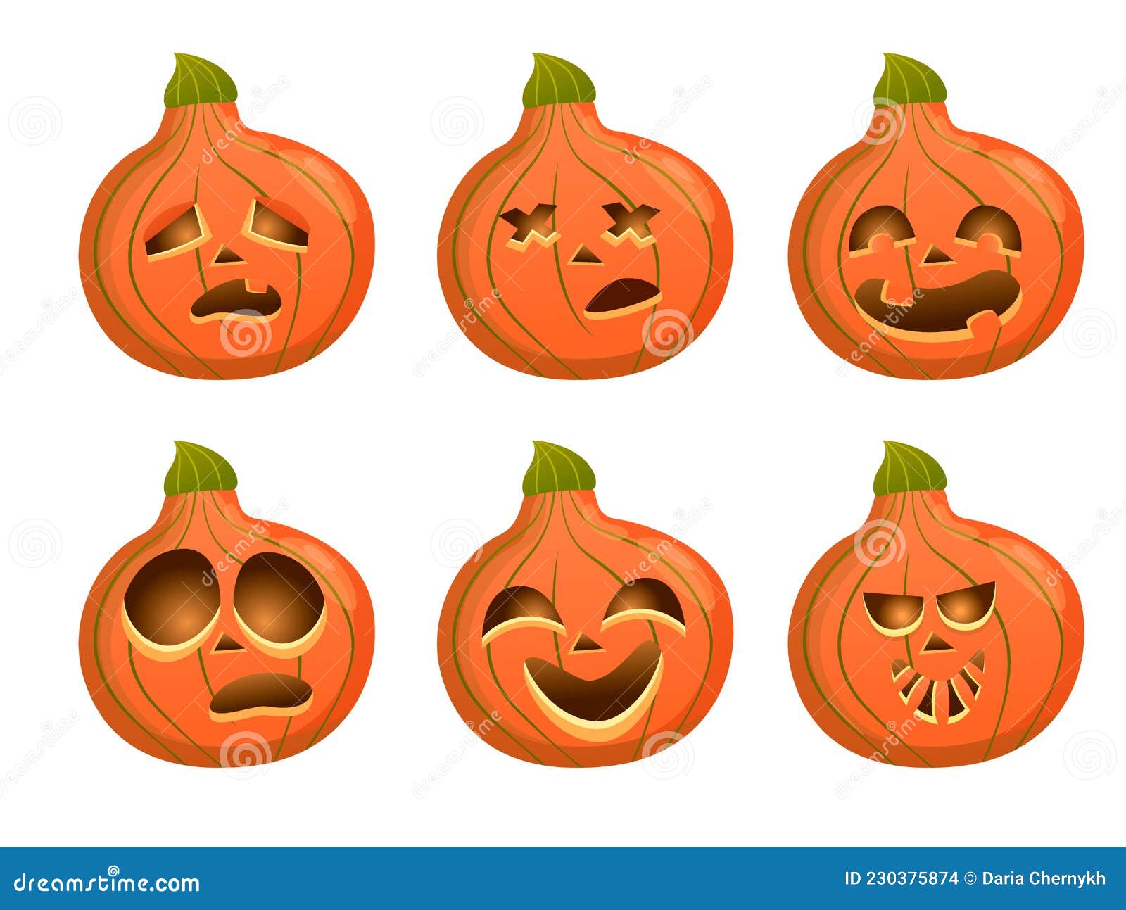 Set Pumpkins with Funny Faces for Halloween Stock Vector - Illustration ...