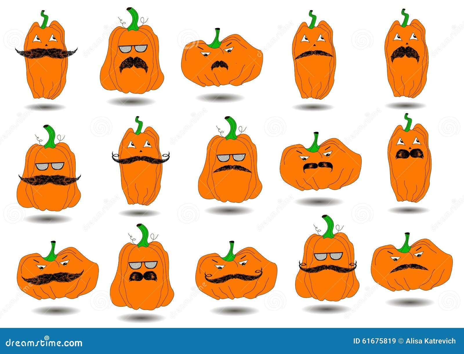 Set of Pumpkins with Mustache for Halloween on Stock Illustration ...