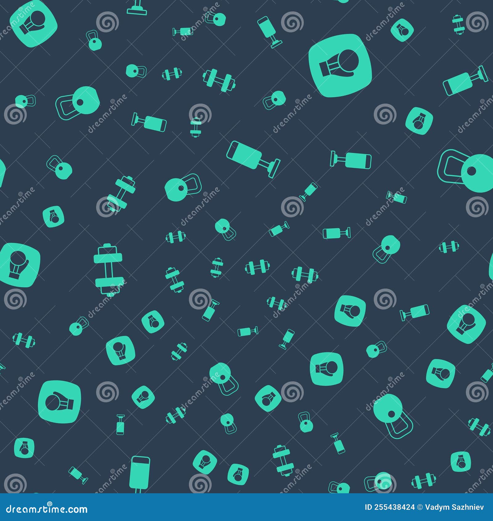 Set Punching Bag, Boxing Glove, Dumbbell and Weight on Seamless Pattern ...