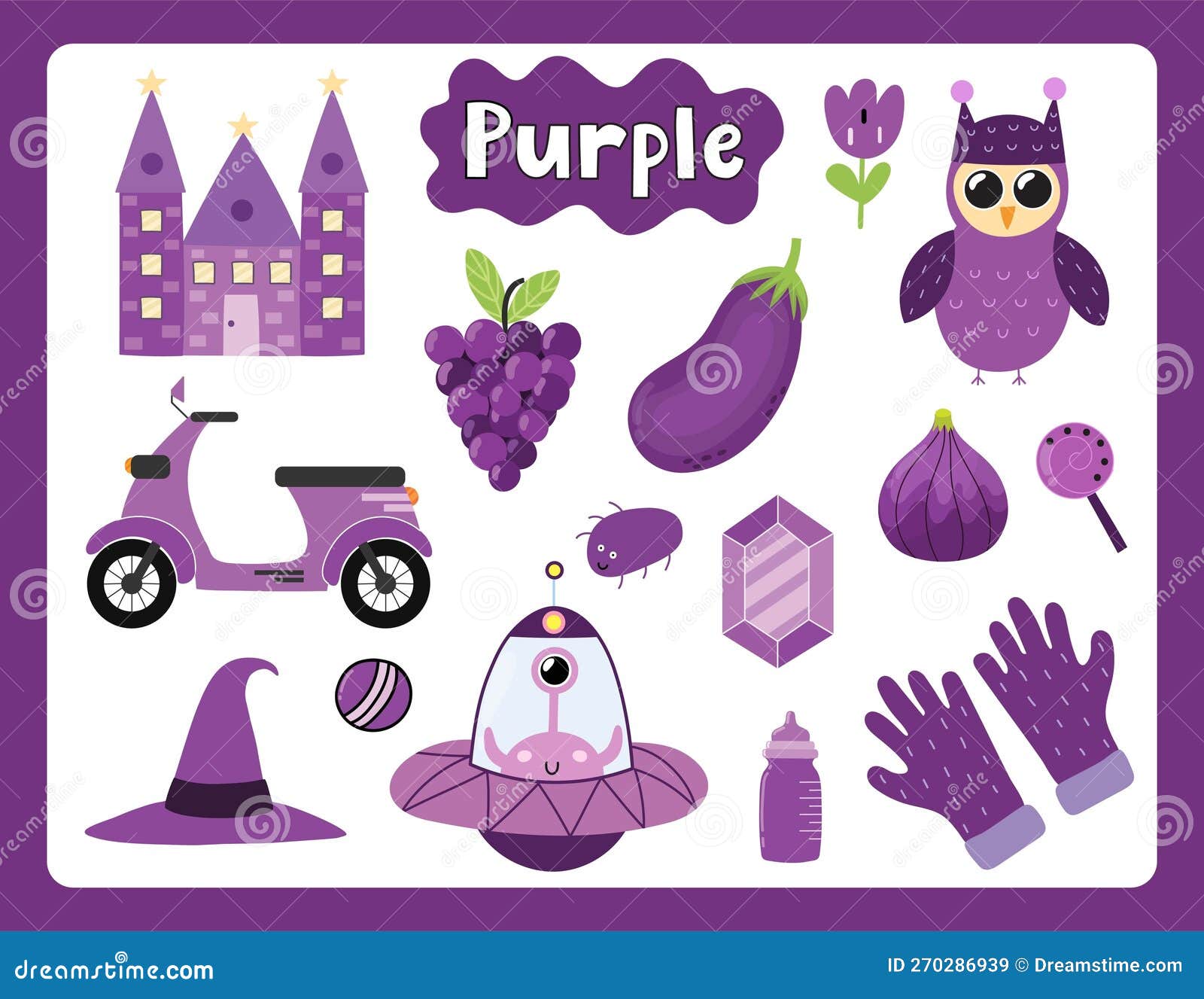 Set of Purple Color Objects. Primary Colors Flashcard with Purple ... Set of Purple Color Objects. Primary Colors Flashcard with Purple ...