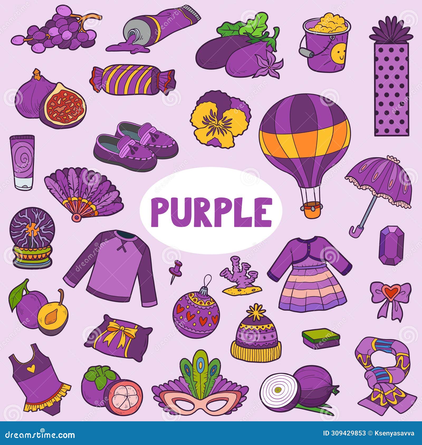 Set of Purple Color Objects. Visual Dictionary for Children about the ...