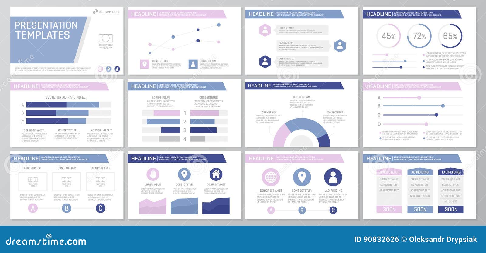 Set Purple Elements for Multipurpose Presentation Template Slides with ...