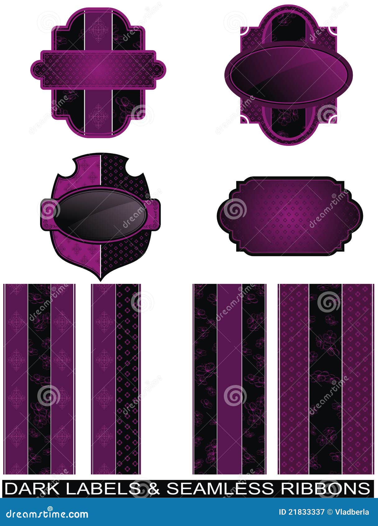 Set of Purple Labels and Seamless Ribbons Stock Vector - Illustration ...