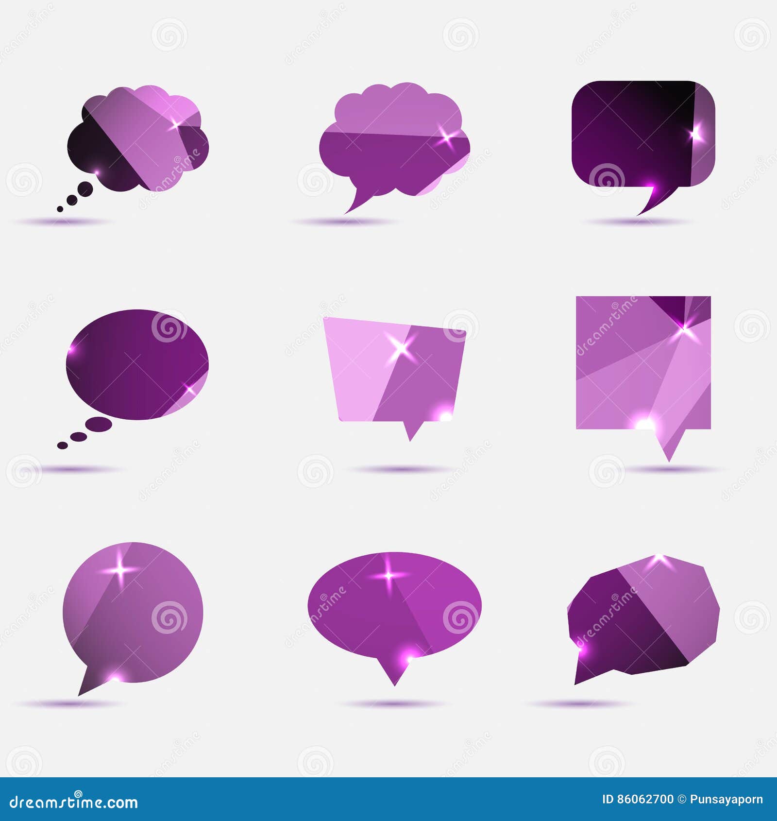 Set of Purple Polygonal Geometric Speech Bubble Stock Vector - Illustration of shadow, message ...