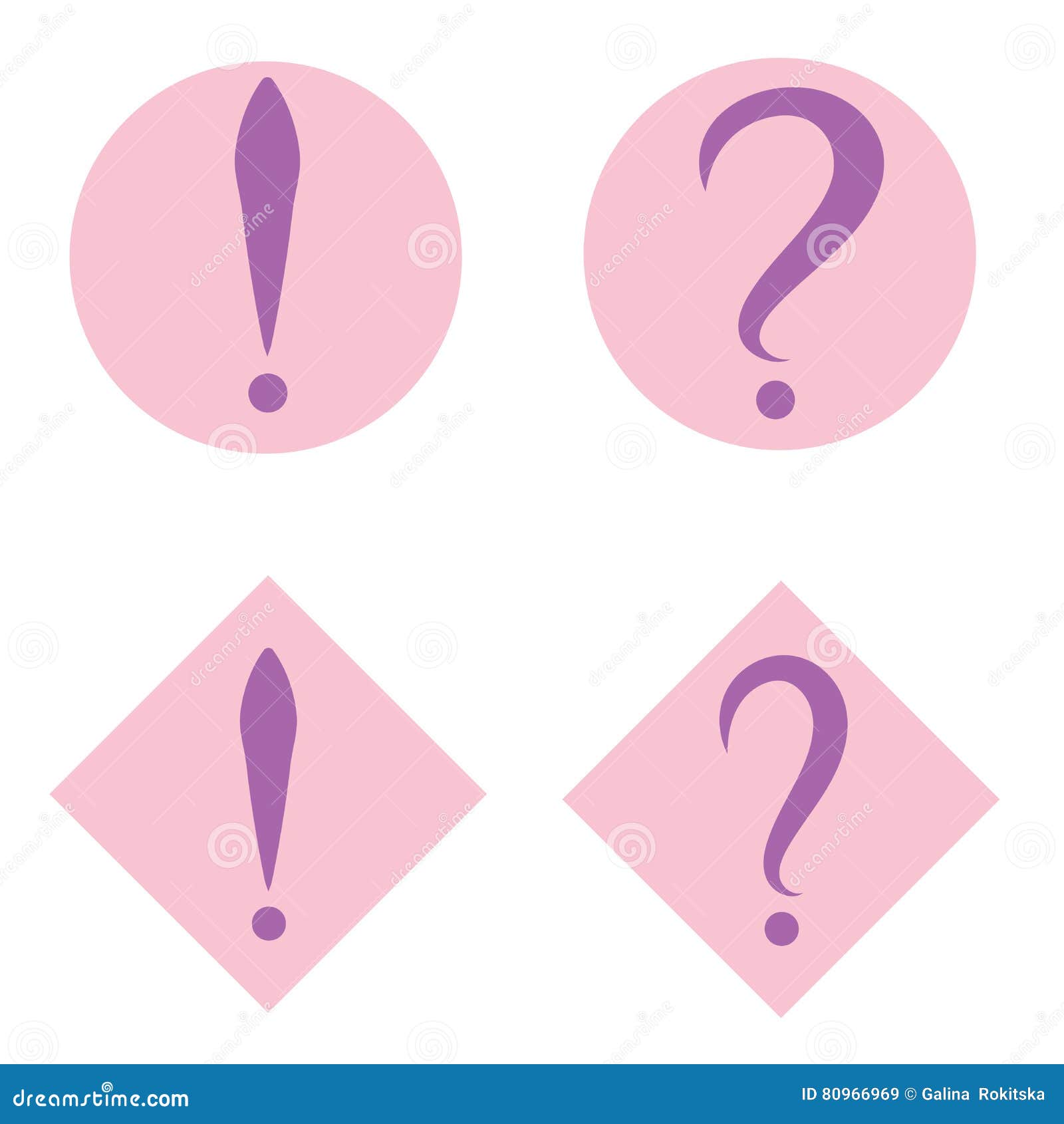 Set of Purple Question and Exclamation Marks in Pink Circle and Square ...