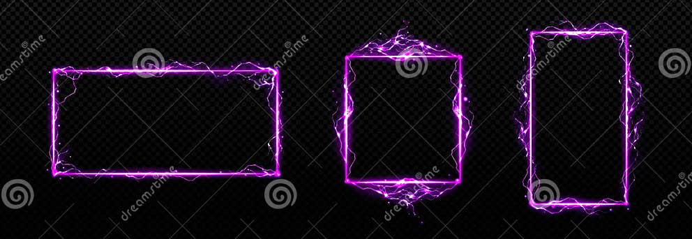 Set of Purple Rectangular Lightning Frames Stock Illustration ...