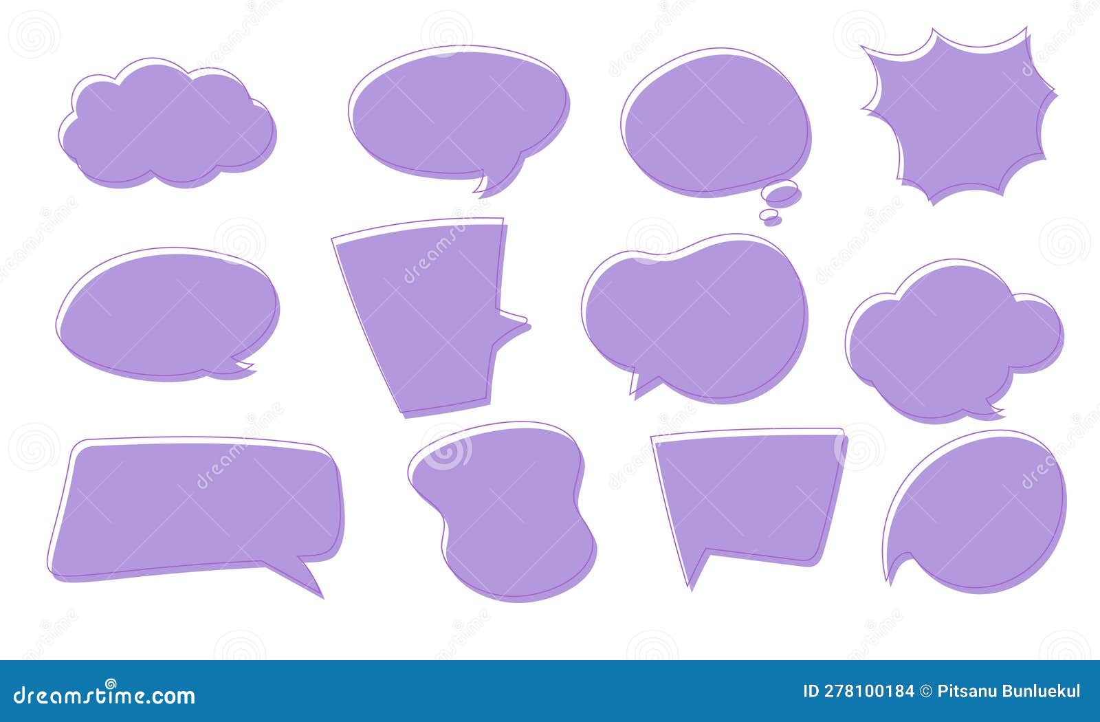 Set of Purple Speech Bubbles. Hand Drawn Style Stock Vector - Illustration of graphic, sticker ...