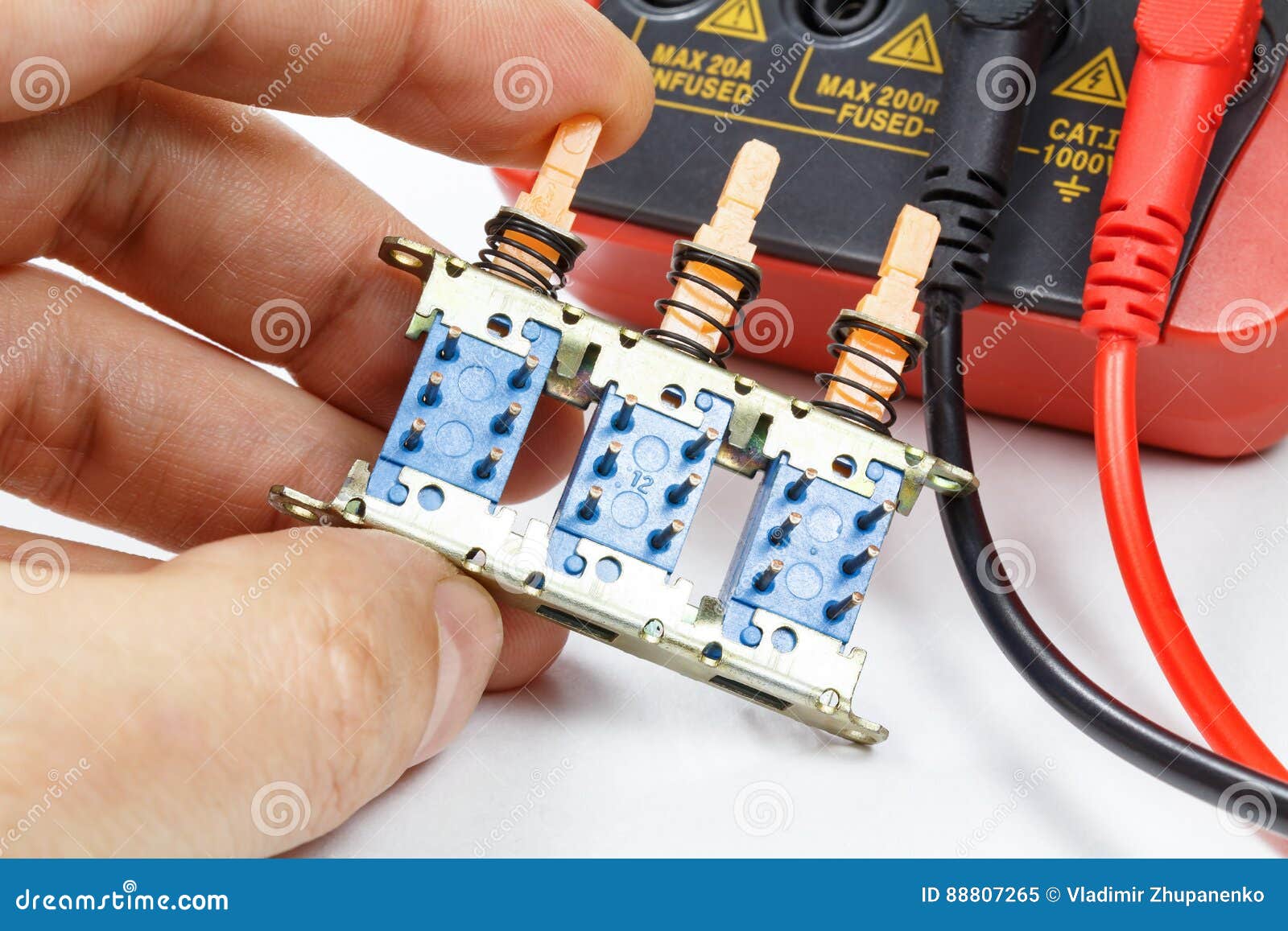 Set of Pushbutton Switches in the Engineer`s Hand Stock Image - Image ...