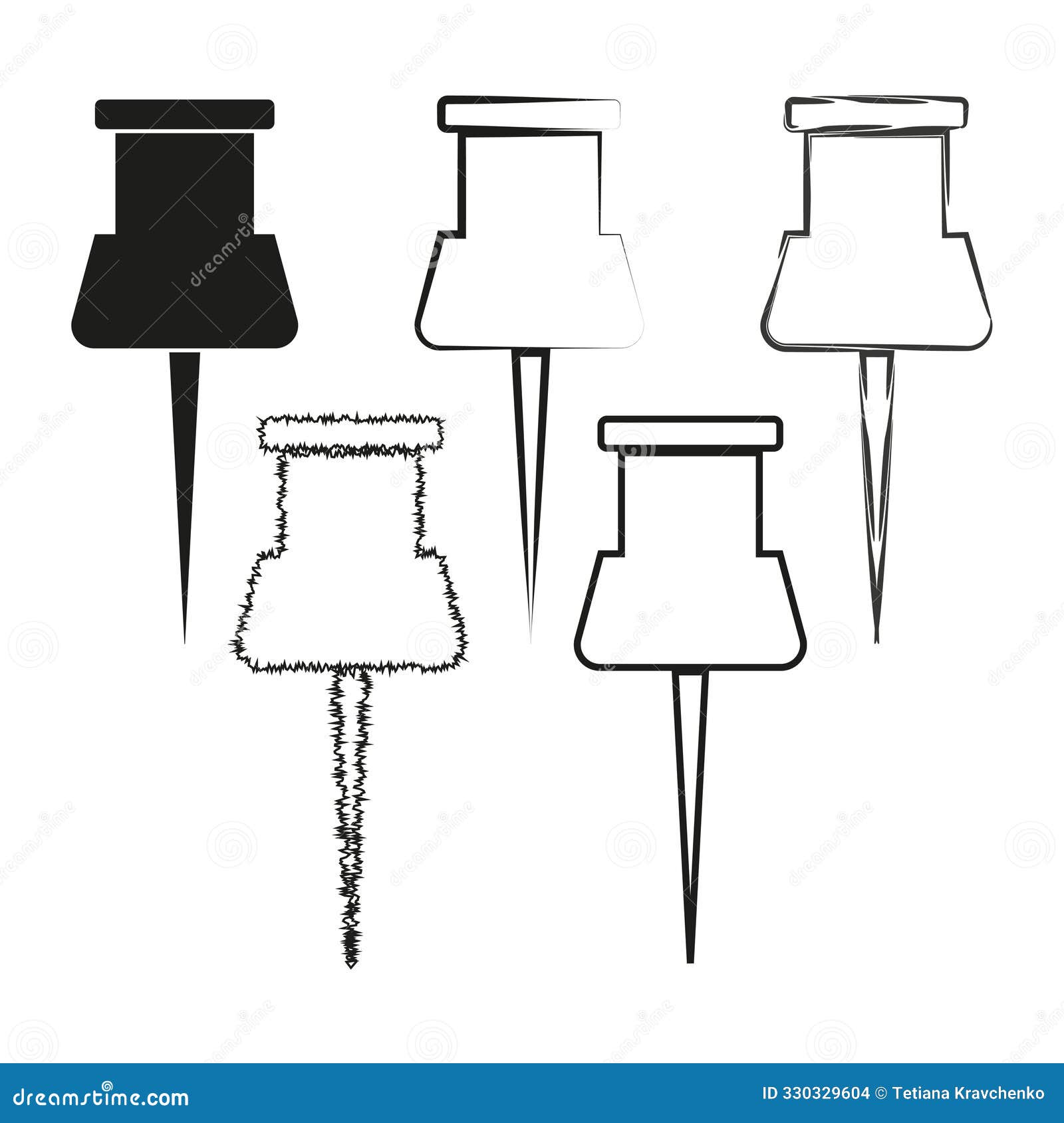 Set of Pushpin Icons. Various Black and White Pushpin Designs ...